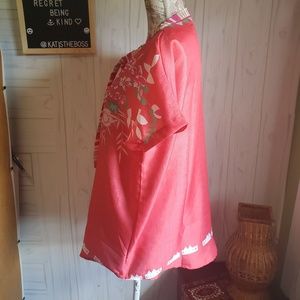 miss look | Tops | Miss Look Coral Floral Tie Neck Blouse Lg | Poshmark